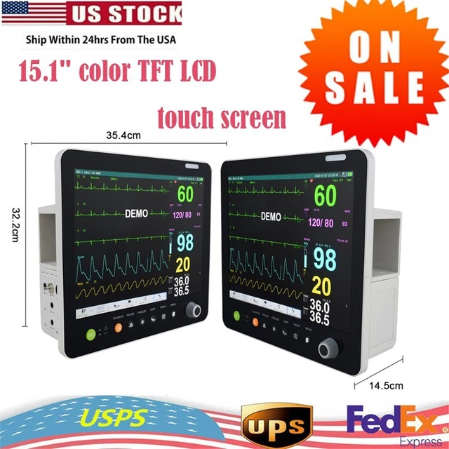 15 TOUCH SCREEN Medical Patient Monitor with ECG NIBP RESP TEMP SPO2 PR ...