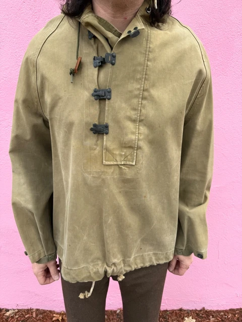 VINTAGE 1940S WW2 US Navy Foul Weather Smock Hooded Deck Jacket Medium ...