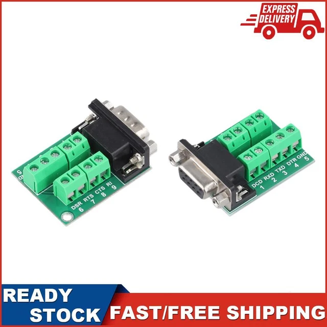 D-SUB 9 PIN Breakout Board Black+Green DB9 RS232 Cable Female Connector ...