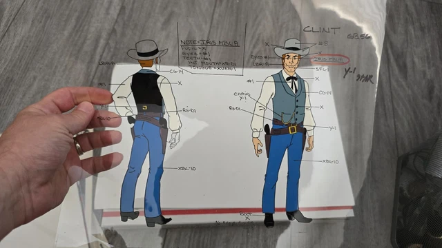 VINTAGE ANIMATION PRODUCTION Model Sheet Cel “CLINT” Cowboy Character ...