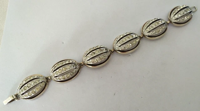 ANCIEN BRACELET ARGENT MASSIF VERMEIL STRASS signé NETTIE ROSENSTEIN ...