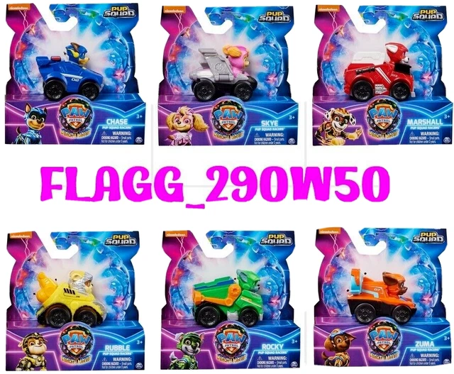 6 PUP SQUAD Racers Paw Patrol MIGHTY MOVIE Zuma Rocky Marshall Skye ...