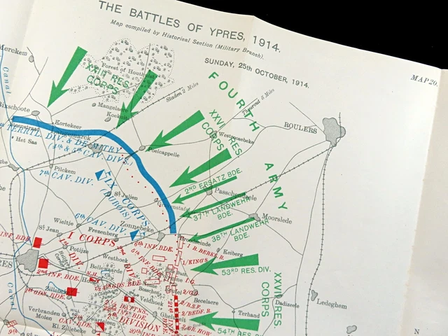 WW1 MAP BATTLE of Ypres Sixth Army Positions Flanders Belgium British ...