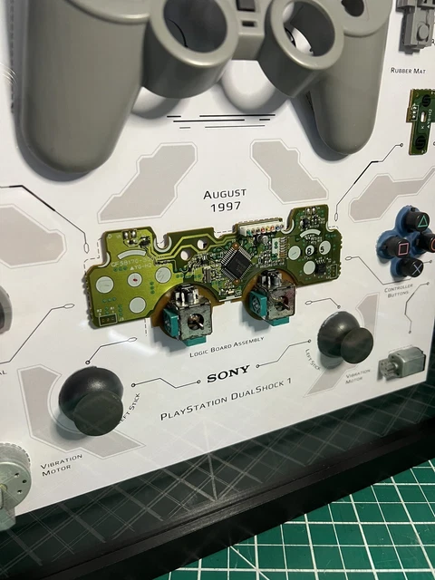 SONY PLAYSTATION DUALSHOCK 1 Controller Teardown in shadow box display ...