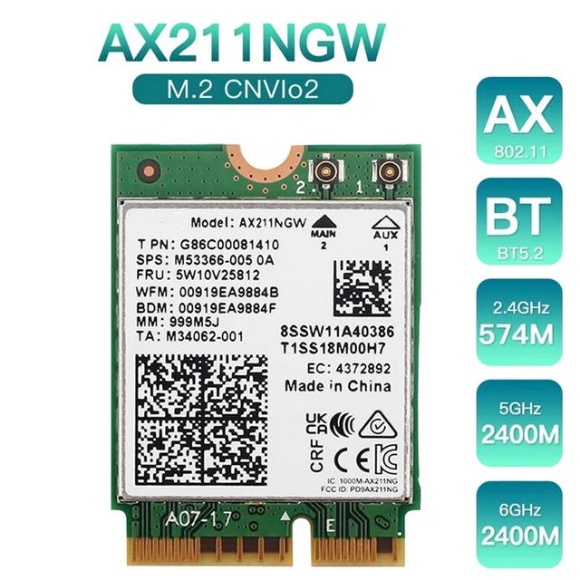 AX211NGW WIFI 6E M.2 chiave E CNVio2 scheda dual band 2,4 GHz/5 GHz 802 ...