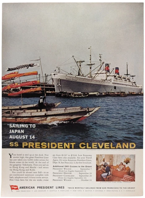 SS PRESIDENT CLEVELAND Cruise Ship Japan Original 1961 Print Ad 8.5x11 ...