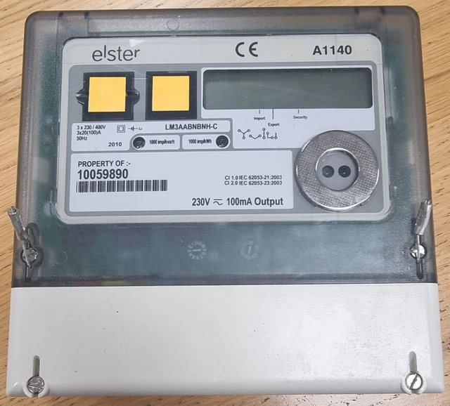 ELSTER A1140 3PHASE Smart Meter with Short Cable Terminal Cover £40.00 ...