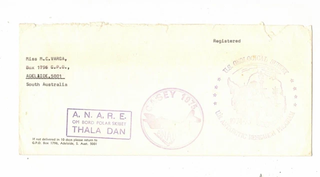 AUSTRALIA ANTARCTIC TERRITORY 1975 ANARE CASEY STATION Cover THALA DAN ...