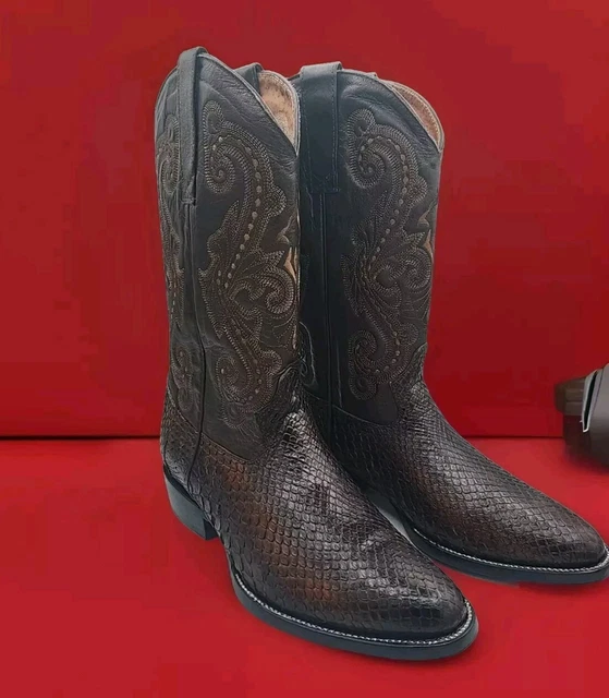CIRCLE G PYTHON/BROWN Leather Almond Toe Pull On Western Boots Men’s ...