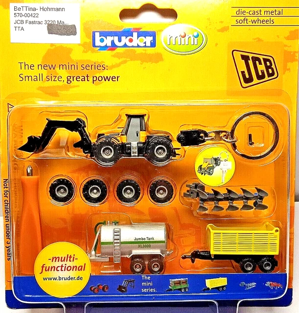 SPUR TT FASTRAC Traktor Anhänger JCB Bruder Mini Serie 3220 Maßstab 1: ...