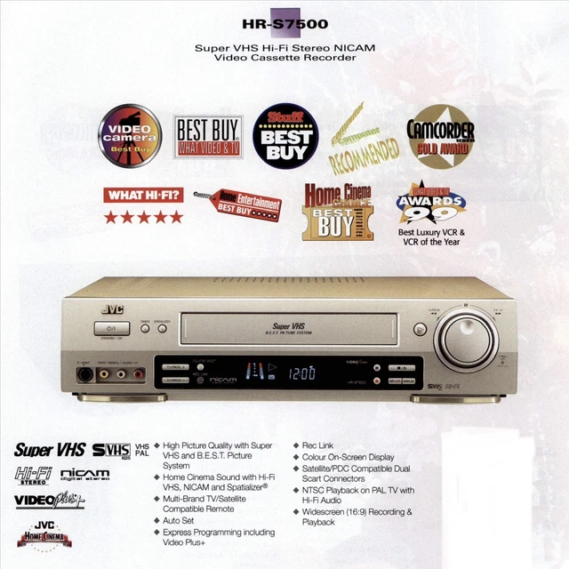 JVC HR-S7500 SUPER-VHS Video Cassette Recorder S-VHS VCR Player, Stereo ...