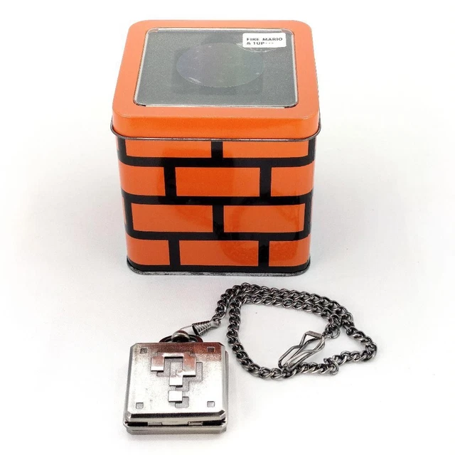 OROLOGIO DA TASCA Super Mario Brothers Hatena Block inutilizzato Fire ...