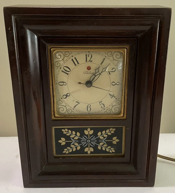 VINTAGE TELECHRON MANTEL Clock Flower Deco Electric Motored Shelf Works ...