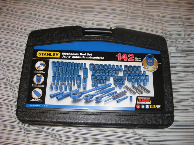 STANLEY 142-PIECE BLUE Finish Chrome Socket Set. Lifetime Warranty ...