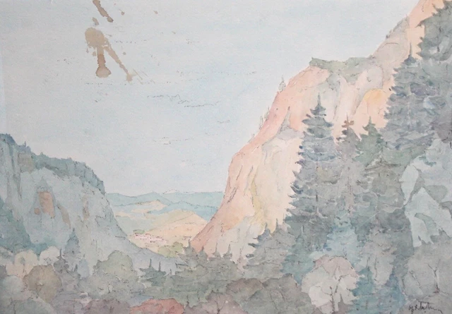 TABLEAU ANCIEN AQUARELLE paysage de montagne signé EUR 95,85 - PicClick FR