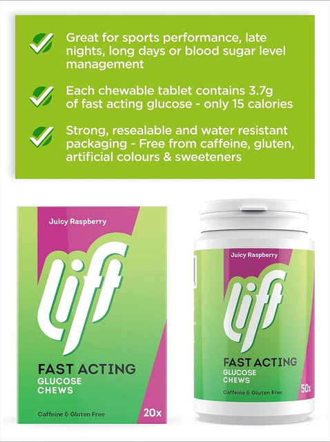 FAST-ACTING GLUCOSE CHEWABLE Energy Tablets, Raspberry, 6 Pack of 50 ...