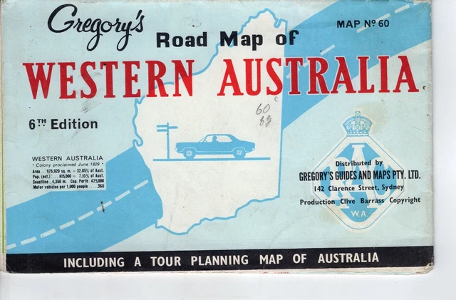 GREGORY’S ROAD MAP of Western Australia 1960 $14.99 - PicClick AU