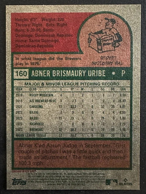 ABNER URIBE 2024 Topps Heritage Baseball Mini Milwaukee Brewers #160 EUR 1,11 - PicClick IT