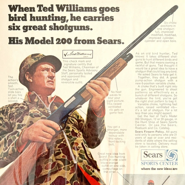 TED WILLIAMS MODEL 200 Shotgun Sears 1950 Advertisement Baseball ...