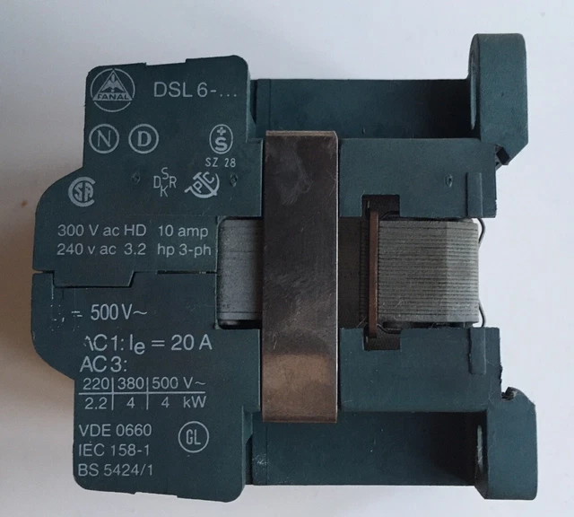 FANAL DSL6-10E AUXILIARY contact block 300 VAC 10 A Leistungsschütz EUR 25,00 - PicClick DE