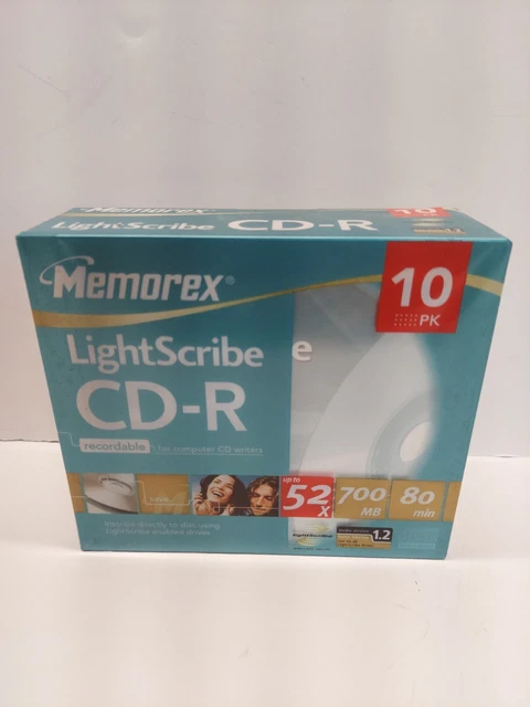 MEMOREX LIGHTSCRIBE CD-R 10 Pack Recordable Media 52x 700mb 80min For ...