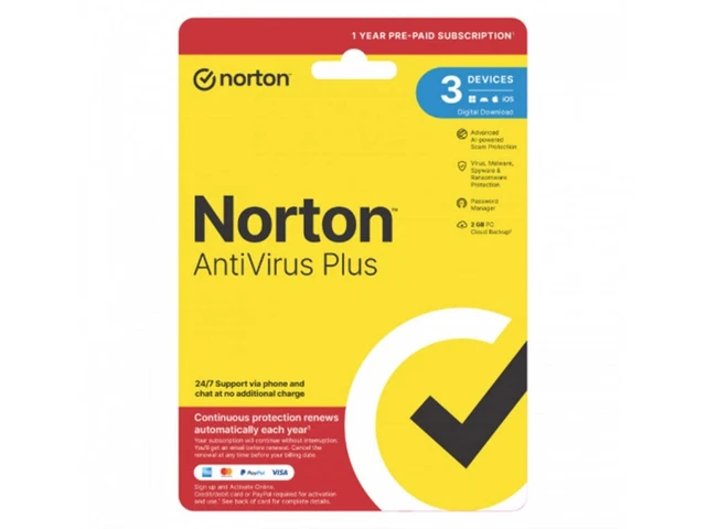 NORTON ANTI VIRUS Plus 3 Devices 1 Year - PC/Mac, 2GB Cloud backup ...
