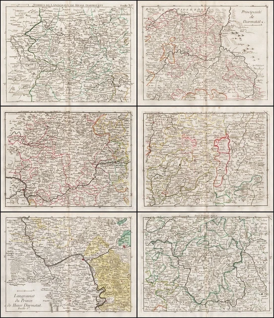 LANDGRAFSCHAFT HESSEN-DARMSTADT FÜRSTENTUM map Karte Le Rouge Kupferstich 1756 EUR 188,99 ...