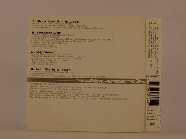 LENNY KRAVITZ ROCK AND ROLL IS DEAD (E36) 4 Track CD Single including ...