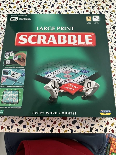 LARGE PRINT SCRABBLE Board Game RNIB Tinderbox Games Letter Tile Words ...