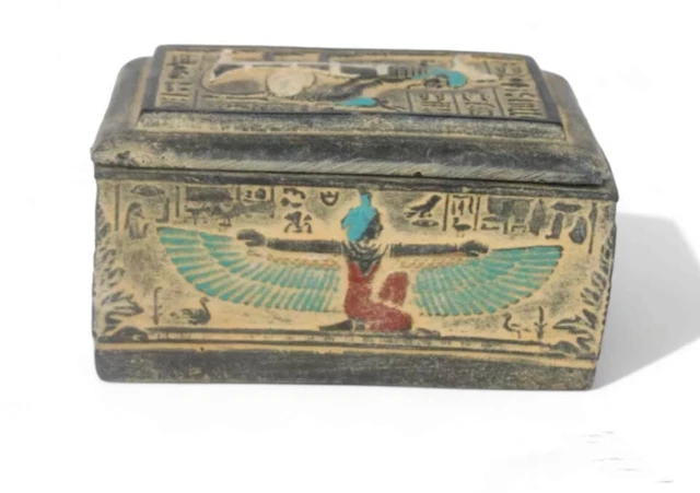 RARE ANCIENT EGYPTIAN mummification box Pharaoh Isis Anubis antique ...