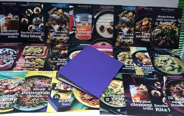 25 WAITROSE RECIPE Cards plus FREE Purple Ring Binder Folder Main Meals ...