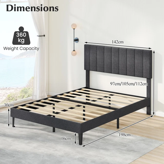 DOUBLE SIZE LINEN Upholstered Bed Frame with Adjustable Headboard ...