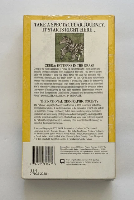 NATIONAL GEOGRAPHIC VIDEO - Zebra: Patterns in the Grass (VHS, 1992) £9 ...