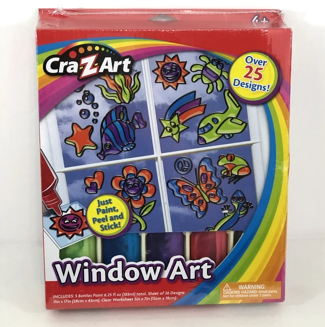 NOS CRA-Z-ART WINDOW Art Paint Peel & Stick Craft Kit 26 Designs 5 ...