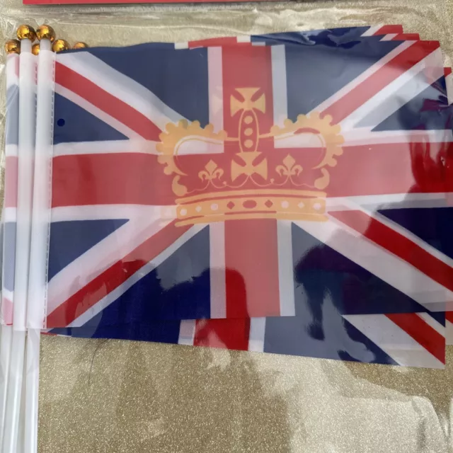 24 CORONATION KING Charles III Union Jack Gold Crown Hand Waving Flags ... 24 CORONATION KING Charles III Union Jack Gold Crown Hand Waving Flags ...