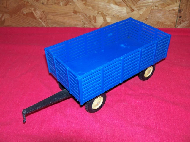 VINTAGE ERTL BLUE Plastic Toy Farm Trailer 8” Truck Tractor Hay Ag ...