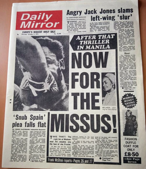 DAILY MIRROR MUHAMMAD Ali Thriller in Manila Boxers Boxing The Greatest ...