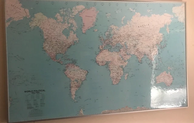 MAP WORLD POLITICAL Wall Map Picture with Aluminum frame 5FTx3Ft £25.00 ...