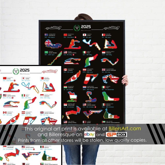 FORMULA 1 2025 Season Circuit and Country Flag Portrait Wall Calendar ...