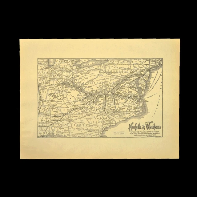 VINTAGE NORFOLK AND WESTERN Railway Map Antique Railroad System Map ca ...