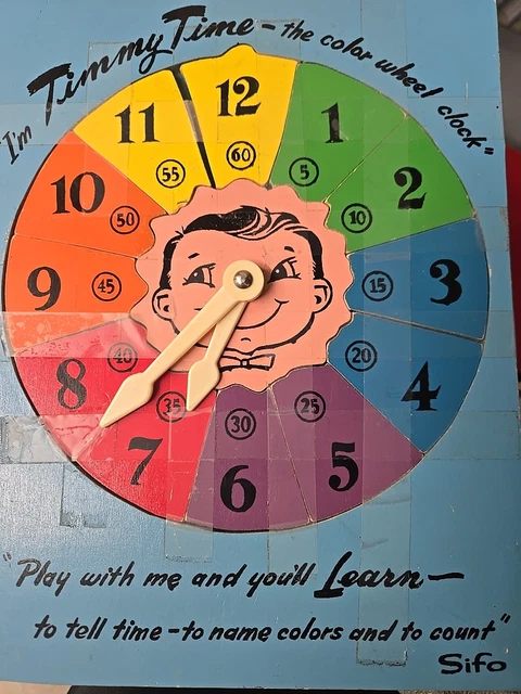 VINTAGE TIMMY TIME Color Clock Sifo 1950's Wood Puzzle 13 Piece w/board ...