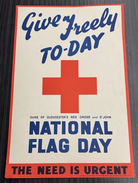 ORIGINAL WWII BRITISH Red Cross National Flag Day Propaganda Small ...