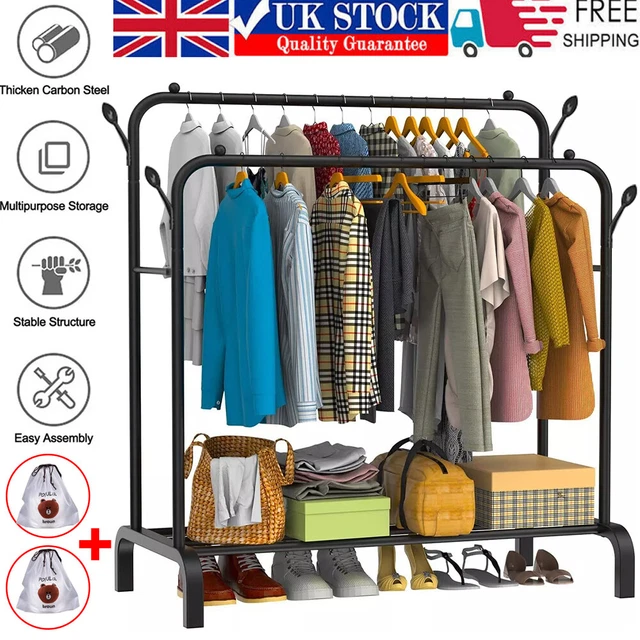 HEAVY DUTY DOUBLE Clothes Rail Hanging Rack Garment Display Stand Shoes ...