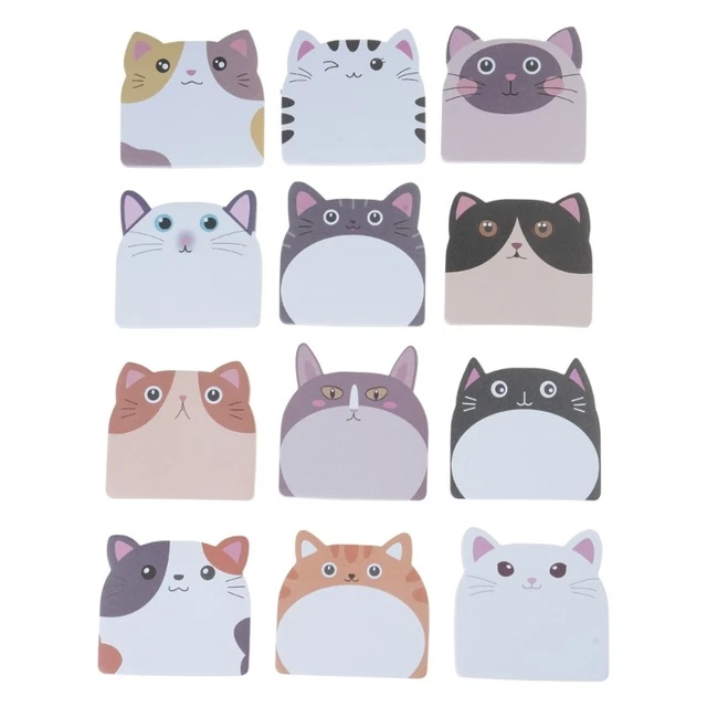 12PCS STICKY NOTE Paper Cartoon Cats Note Paper Self Ashesive Pocket ...