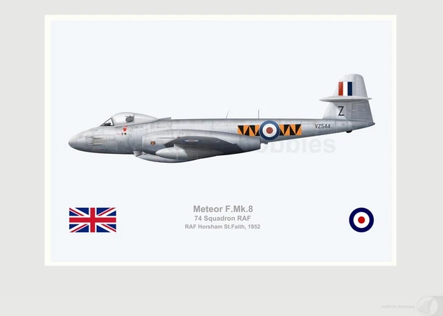 WARHEAD ILLUSTRATED METEOR F.Mk.8 74 Sqn RAF VZ544 Aircraft Print £18. ...