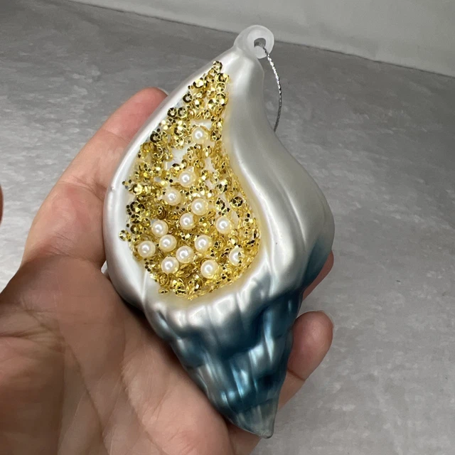 RARE BRIGHTEN THE Season Ocean Beach Conch Shell Glass Christmas ...