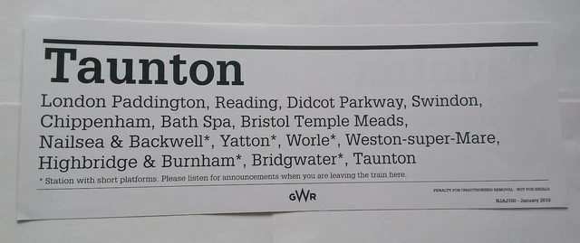 GREAT WESTERN RAILWAY WINDOW LABEL GWR London Paddington-Taunton Trains ...