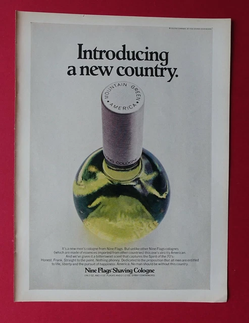 1970 NINE FLAGS Shaving Cologne / Campus Sportswear Color AD $11.00 ...