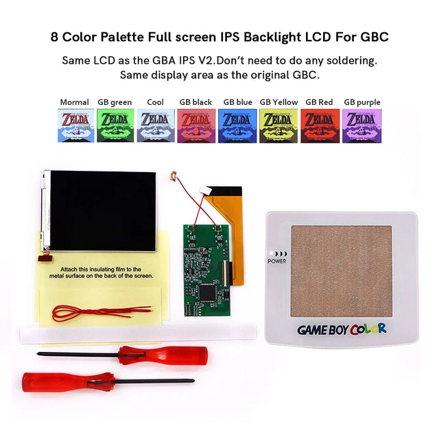 TOUCH FULL SIZE GBC IPS LCD Backlight Kits W/Pre-cut Shell For GameBoy ...
