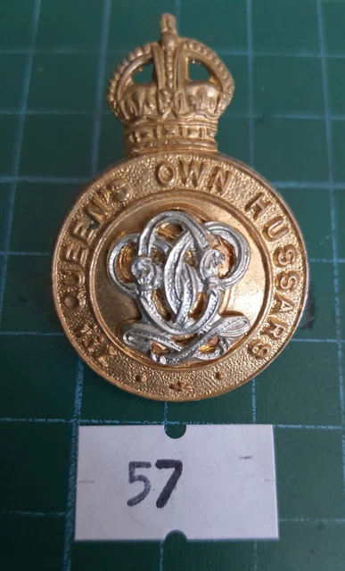 ORIGINAL CAP BADGE:57) THE Queens Own Hussars Kings Crown Bi Metal £8. ...